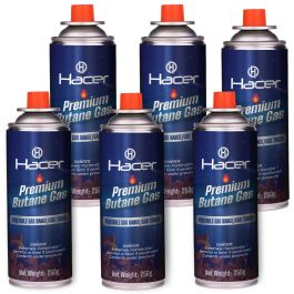 Hacer Butane Gas Canister - 250G, Portable For Camping, Pack Of 6